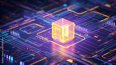 Data Storage Cube Between Neon Pathways Quantum Computing Database Cloud Computing Concept