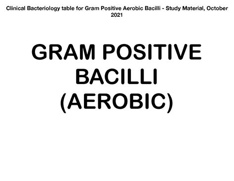 Gram Positive Bacilli Chart