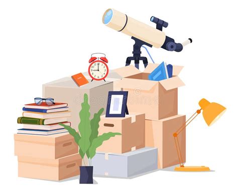 Relocation Cardboard Boxes With Things Packing Objects For