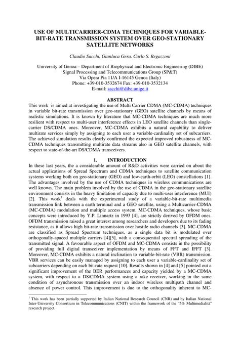 Pdf Use Of Multicarrier Cdma Techniques For Variable Bit Rate Transmission System Over Geo