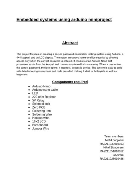 Embedded Systems Using Arduino Miniproject Pdf