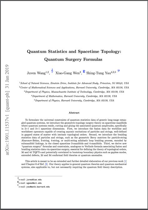 Quantum Statistics And Spacetime Topology Quantum Surgery Formulas CMSA