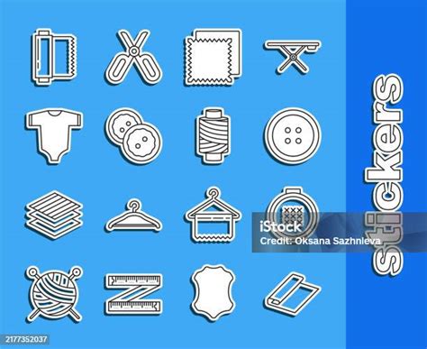 세트 라인 섬유 직물 롤 라운드 조절 가능한 자수 후프 옷 재봉 버튼 아기 및 실 스풀 아이콘 벡터 0명에 대한 스톡 벡터 아트 및 기타 이미지 Istock