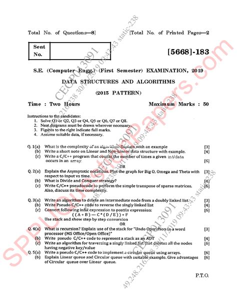 Be Computer Engineering Semester 3 2019 November Data Structures And Algorithms Dsa Pattern 2015