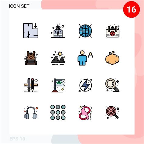 Set Of 16 Modern Ui Icons Symbols Signs For Landscape Education Internet Of Things Bag Frame