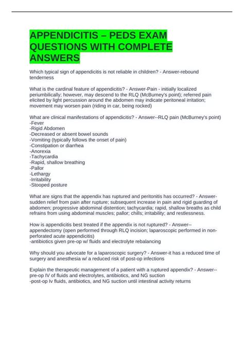 Appendicitis Peds Exam Questions With Complete Answers Appendicitis Stuvia Us