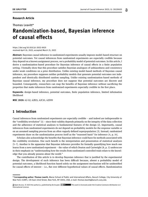 Pdf Randomization Based Bayesian Inference Of Causal Effects