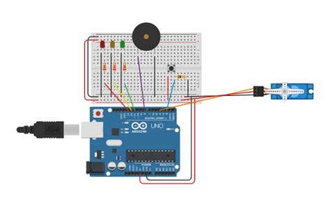 Circuit Design Prática 14 Leds Con Pulsador Zumbador Y Servo Tinkercad