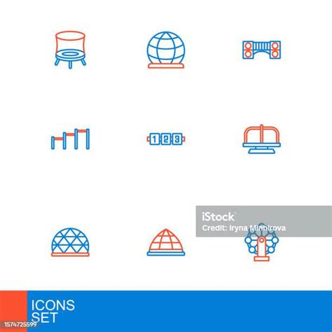 아이들을 위한 세트 라인 스윙 놀이터 등반 장비 어트랙션 회전목마 스포츠 수평 막대 교육 논리 게임 다리 및 아이콘 벡터 0명에 대한 스톡 벡터 아트 및 기타 이미지
