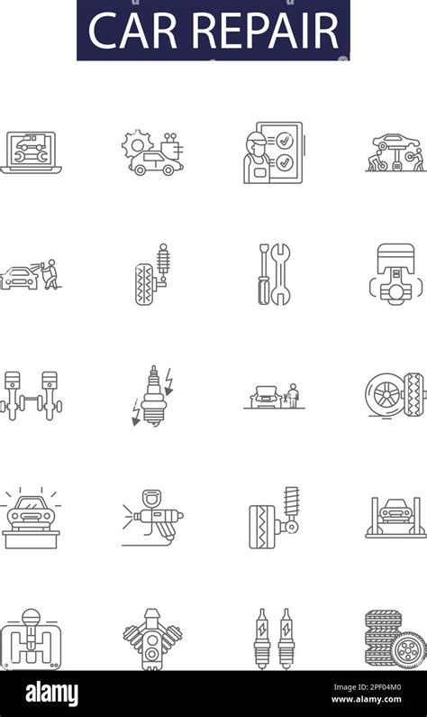 Car Repair Line Vector Icons And Signs Towing Auto Service Parts