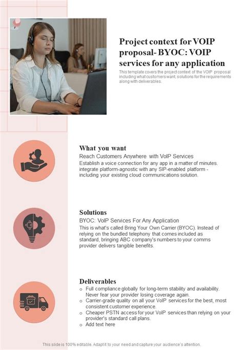 Project Context For Voip Proposal Byoc Voip Services For One Pager