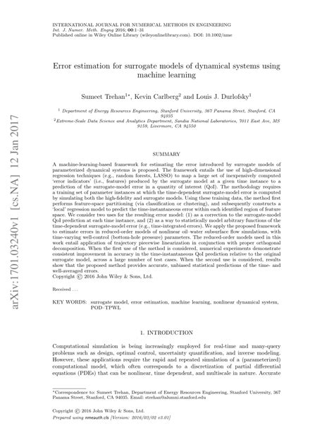 Pdf Error Estimation For Surrogate Models Of Dynamical Systems Using Machine Learning