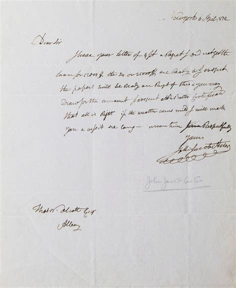 Als To Thomas W Olcott About A Loan John Jacob Astor