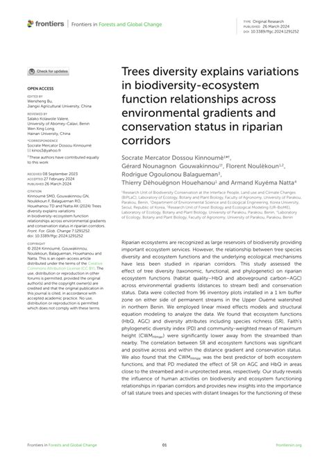 Pdf Trees Diversity Explains Variations In Biodiversity Ecosystem