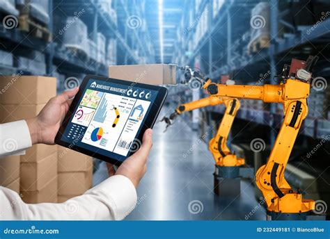 Smart Robot Arm Systems For Innovative Warehouse And Factory Digital Technology Stock Image