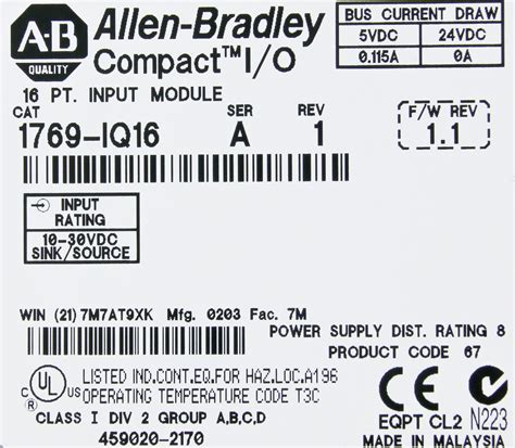 11574 Allen Bradley Compact I O 16pt Input Module 1769 Iq16 J316gallery