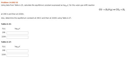 Problem 14 002 Si Using Data From Table A 25