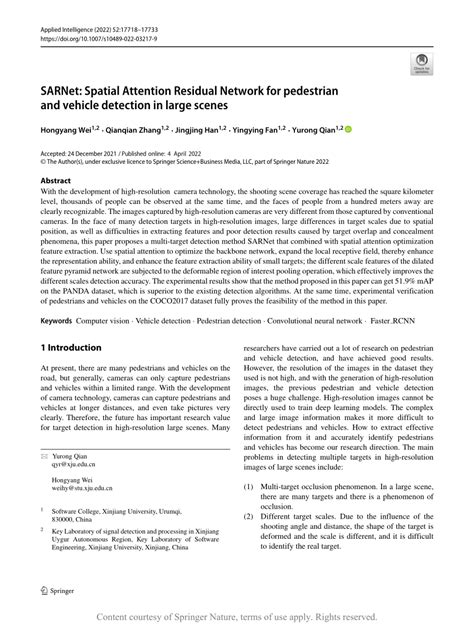SARNet Spatial Attention Residual Network For Pedestrian And Vehicle Detection In Large Scenes