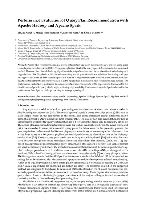 Pdf Performance Evaluation Of Query Plan Recommendation With Apache Hadoop And Apache Spark