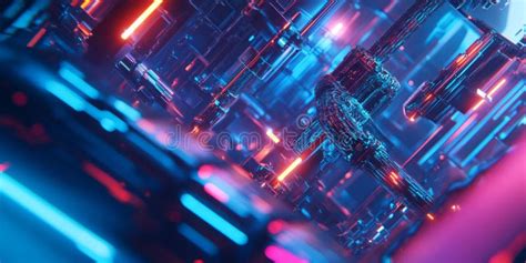 A Futuristic Ai Powered Zero Gravity Manufacturing Station Featuring Glowing Cybernetic Real