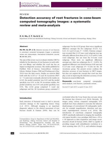 Pdf Review Detection Accuracy Of Root Fractures In Cone Beam · 2017