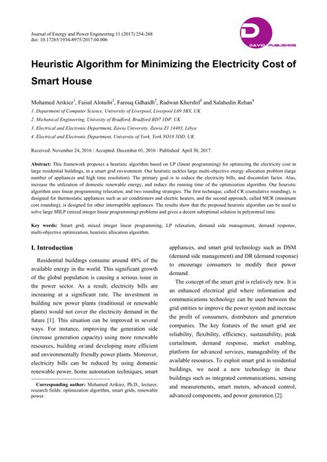 Pdf Heuristic Algorithm For Minimizing The Electricity Cost Of Smart House