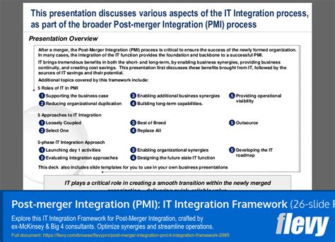 Post Merger Integration Pmi It Integration Framework Ppt Slide Deck