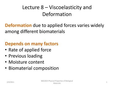 Ppt Lecture 8 Viscoelasticity And Deformation Powerpoint