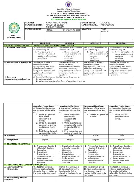 Precalculus Q1 Week 2 Unified Matatag Lesson Plan Pdf