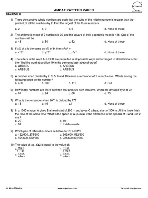 Amcat Pattern Paper Section A Download Free Pdf Teaching Mathematics