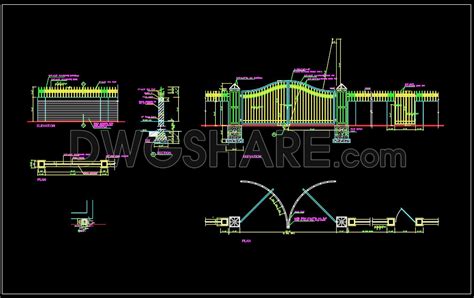 152 Cad Drawing Of Steel Gate Plan Elevation And Sections Details For Download