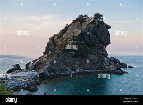 The Church Of Agios Ioannis Kastri On A Rock At Sunset Famous From