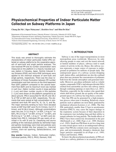 Pdf Physicochemical Properties Of Indoor Particulate Matter Collected