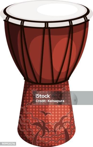 Tomtom 갈색 스타일 팜 나무와 새 부족 드럼 흰색 배경에 고립 벡터 일러스트입니다 0명에 대한 스톡 벡터 아트 및 기타 이미지 Istock