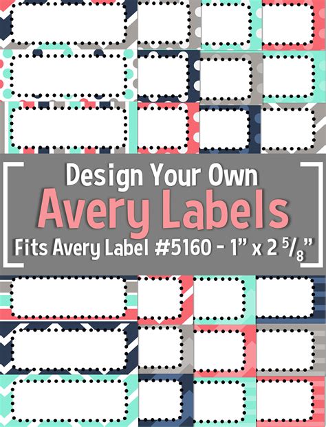 Teal Navy Gray And Coral Editable Avery Labels 5160 1 X 2 58