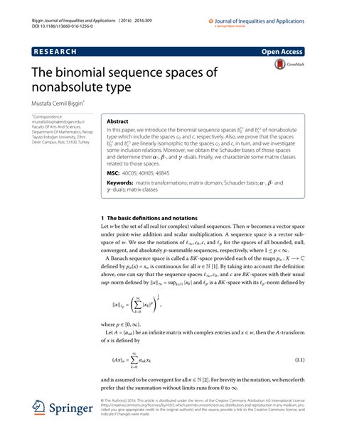 Pdf The Binomial Sequence Spaces Of Nonabsolute Type