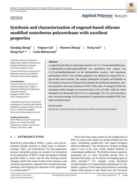 Pdf Synthesis And Characterization Of Eugenol Based Silicone Modified