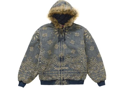 Supreme Giacca Da Lavoro Con Cappuccio In Denim Jacquard Bandana Blu