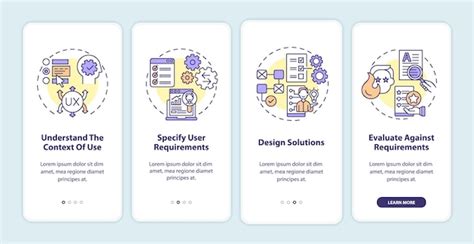 Premium Vector User Centered Work Process Onboarding Mobile App Page Screen Design Solutions