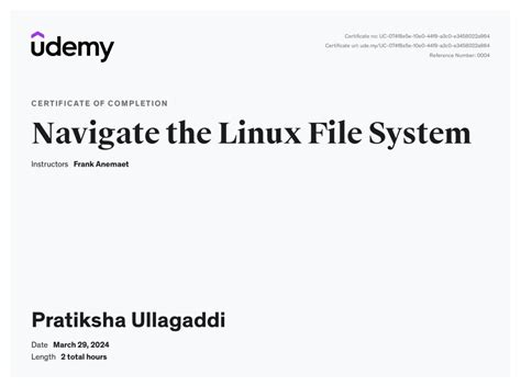 Completed Linux File System Course At Udemy Pratiksha Ullagaddi
