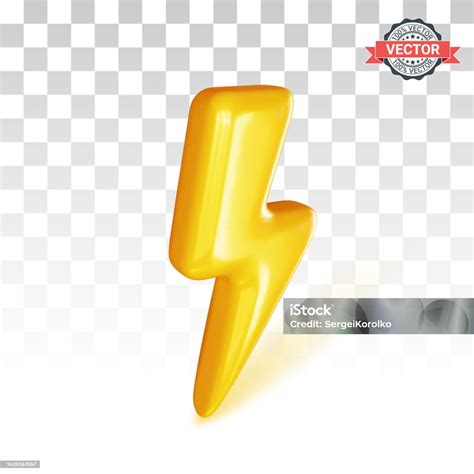 번개 섬광 아이콘입니다 뇌우 전기 배터리 또는 전기 자동차의 개념적 표시 투명한 배경에 사실적인 3d 벡터 일러스트 레이 션 3차원 형태에 대한 스톡 벡터 아트 및 기타