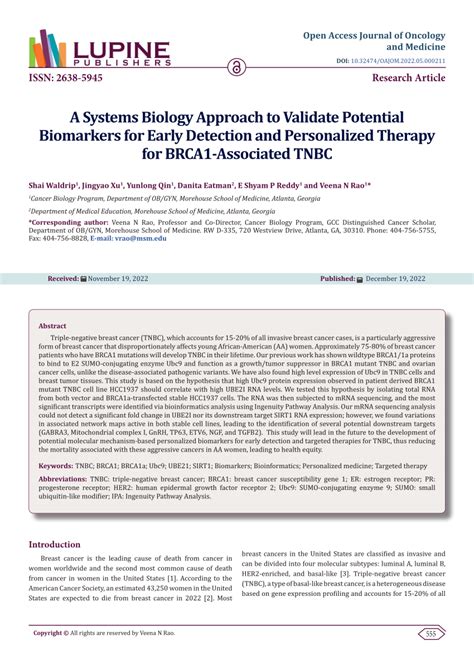 Pdf A Systems Biology Approach To Validate Potential Biomarkers For