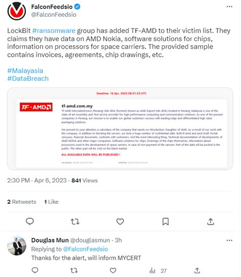 Lockbit Ransomware Hits Tf Amd Microelectronics Of Malaysia