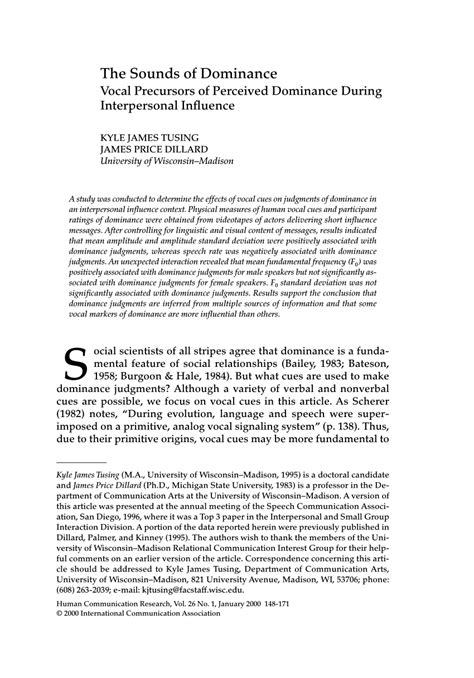 Pdf The Sounds Of Dominance Vocal Precursors Of Perceived Dominance During Interpersonal