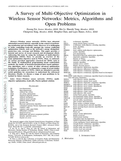2016 fei survey multi objective optimization wsn metrics algorithms open problems ieee