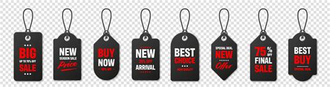 사실적인 블랙 가격 태그 컬렉션 특별 혜택 또는 쇼핑 할인 라벨 소매 종이 스티커 텍스트가 있는 프로모션 판매 배지 벡터 일러스트레이션 가격에 대한 스톡 벡터 아트 및 기타