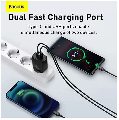 Baseus Charger Wall W Usb C Usb A Eu Black Fidelity Technology Solutions