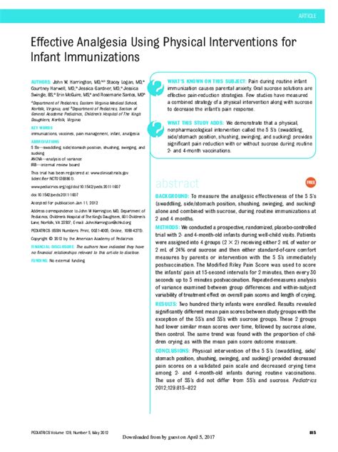 Pdf 5 Ss Interventions For Infant Immunization Pain