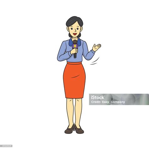 흰색 배경에 격리 된 기자의 벡터 그림입니다 직업과 직업 개념 만화 캐릭터 교육 및 학교 아이 색칠 페이지 인쇄 가능 활동 워크 시트 플래시 카드 엠시에 대한 스톡 벡터