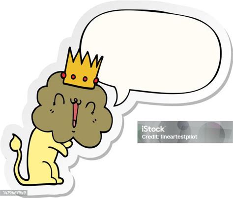 연설 거품 스티커와 왕관을 가진 만화 사자 귀여운에 대한 스톡 벡터 아트 및 기타 이미지 귀여운 그런지 이미지 기법 기포 Istock